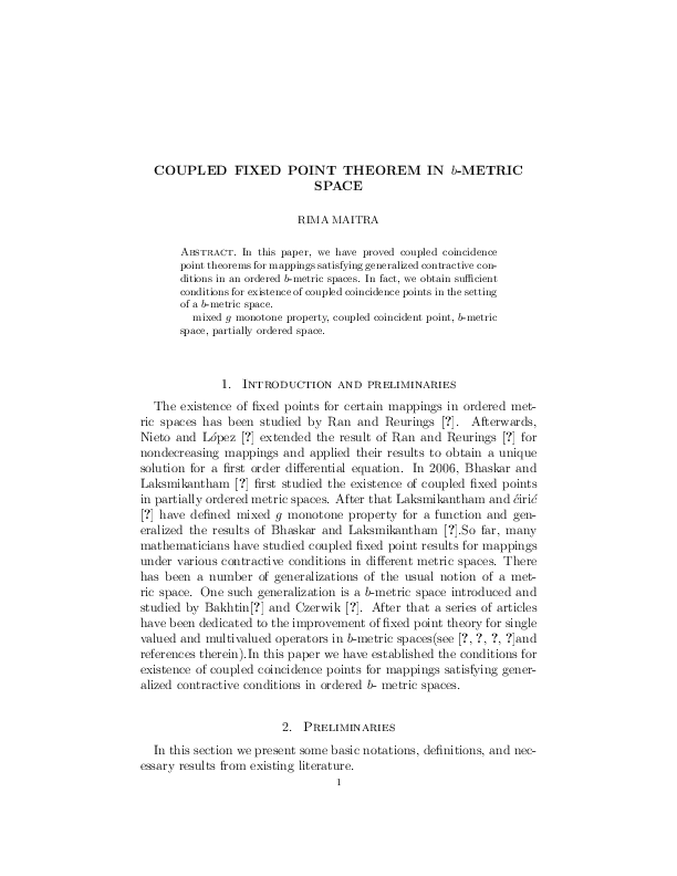 (PDF) COUPLED FIXED POINT THEOREM IN b-METRIC SPACE