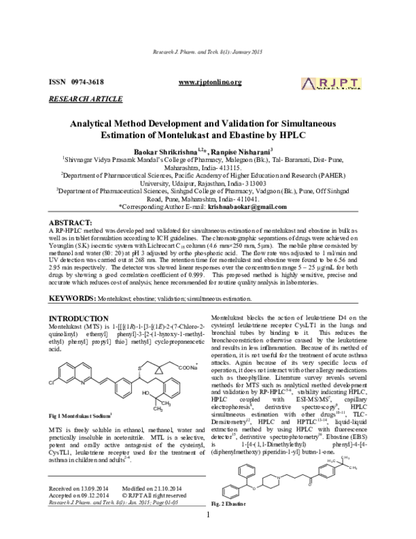Pdf Analytical Method Development And Validation For Simultaneous Estimation Of Montelukast