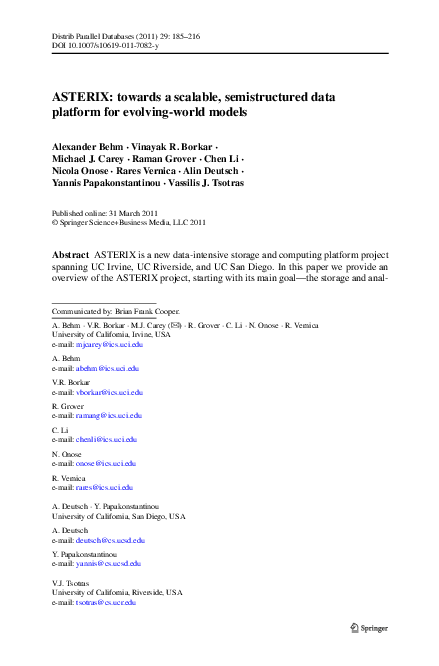 (PDF) ASTERIX: towards a scalable, semistructured data platform for ...