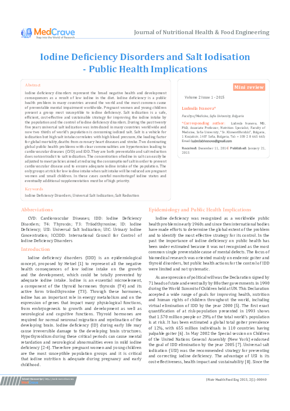 (PDF) Iodine Deficiency Disorders and Salt Iodisation - Public Health ...