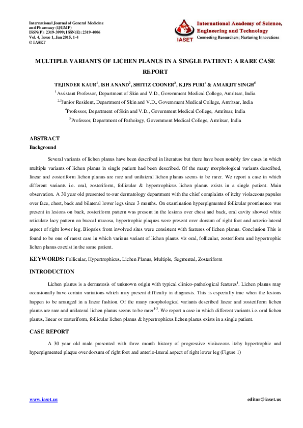 (PDF) MULTIPLE VARIANTS OF LICHEN PLANUS IN A SINGLE PATIENT: A RARE CASE REPORT