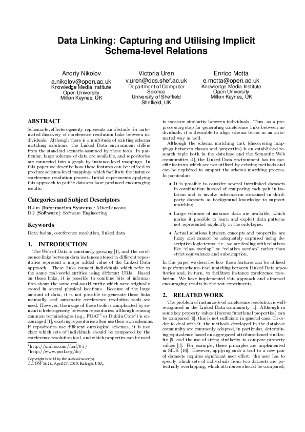 (PDF) Data Linking: Capturing and Utilising Implicit Schema-level Relations