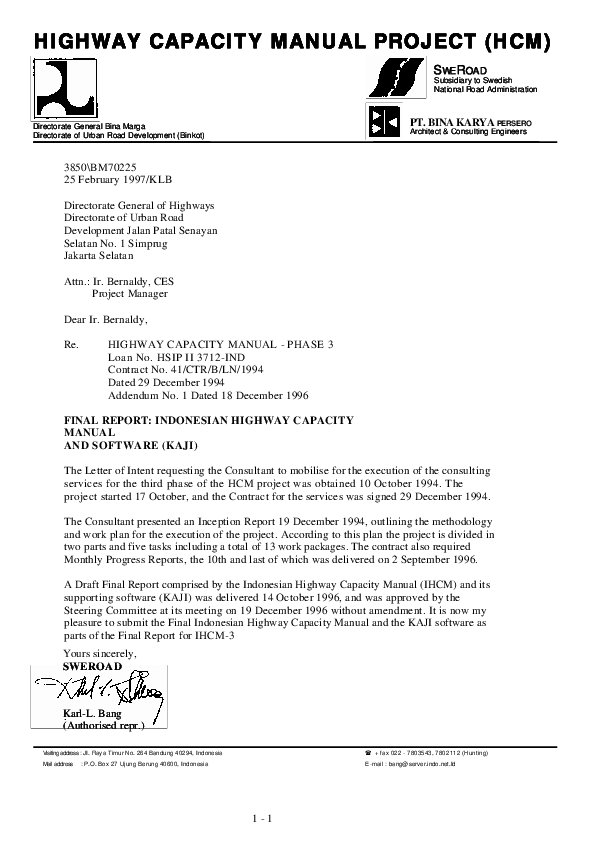 (PDF) HIGHWAY CAPACITY MANUAL PROJECT (HCM) FINAL REPORT: INDONESIAN ...