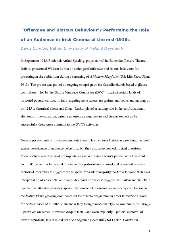 (DOC) ‘Offensive and Riotous Behaviour’? Performing the Role of an ...
