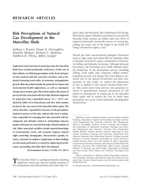 (PDF) RESEARCH ARTICLE: Risk Perceptions of Natural Gas Development in ...