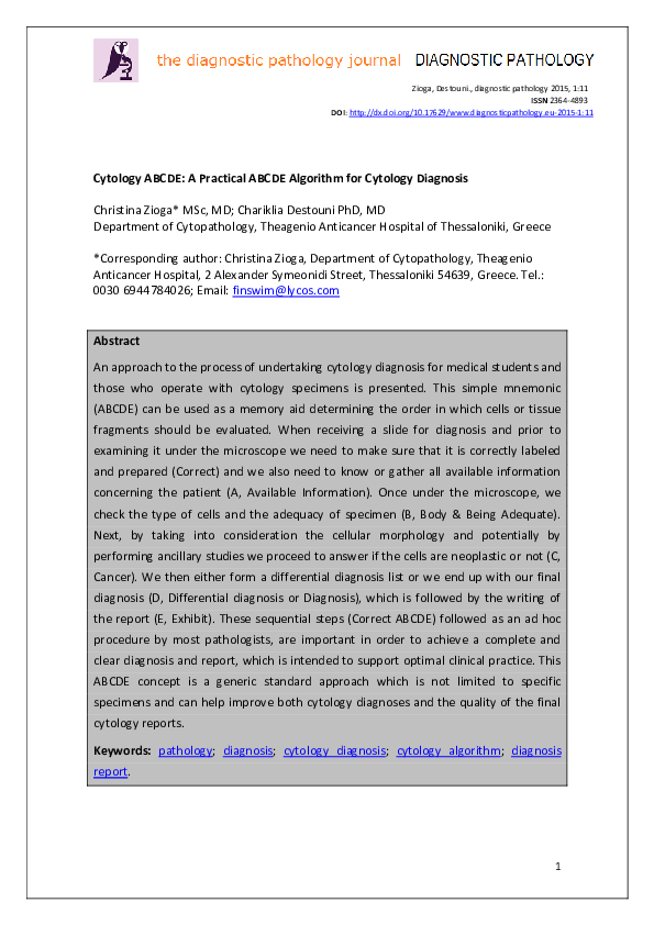(PDF) Cytology ABCDE: A Practical ABCDE Algorithm for Cytology Diagnosis