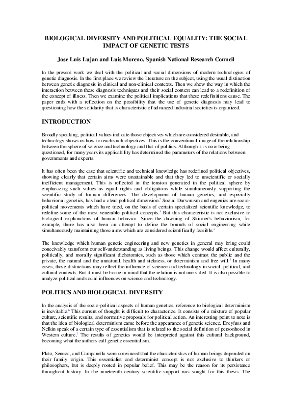 (PDF) Biological Diversity and Political Equality: The Social Impact of ...