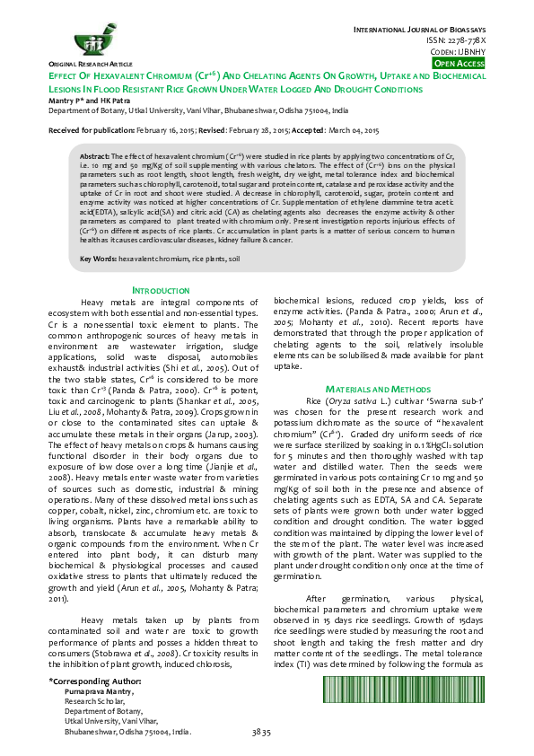 (PDF) EFFECT OF HEXAVALENT CHROMIUM (Cr+6) AND CHELATING AGENTS ON ...