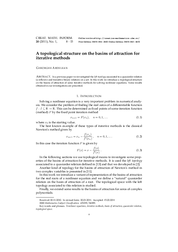 (PDF) A topological structure on the basins of attraction for iterative methods