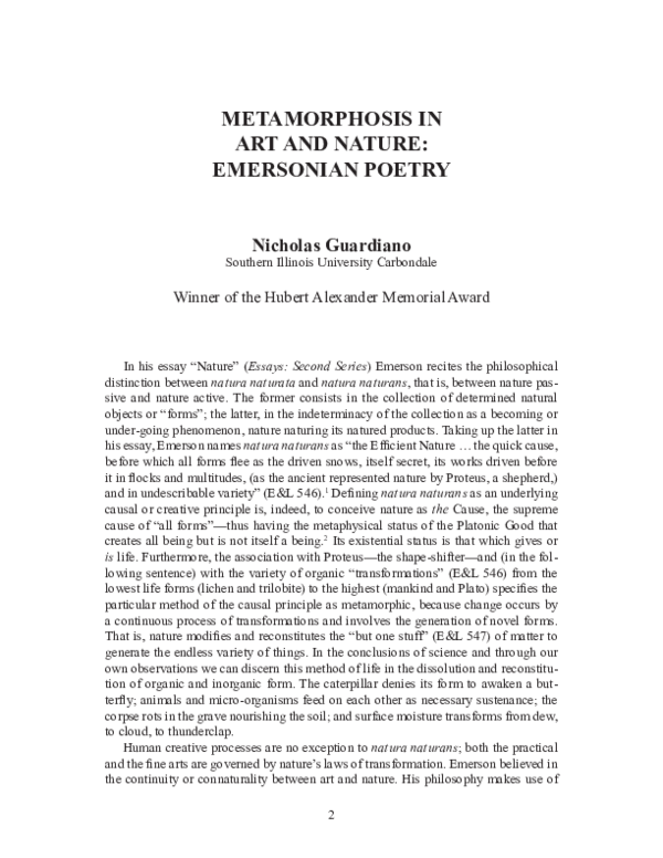 (PDF) Metamorphosis in Art and Nature: Emersonian Poetry