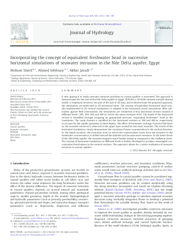(PDF) Incorporating the concept of equivalent freshwater head in successive horizontal ...