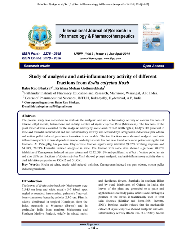 (PDF) Study of analgesic and anti-inflammatory activity of different ...