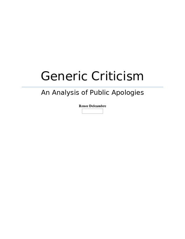 (DOC) Generic Criticism: An Analysis of Public Apologies