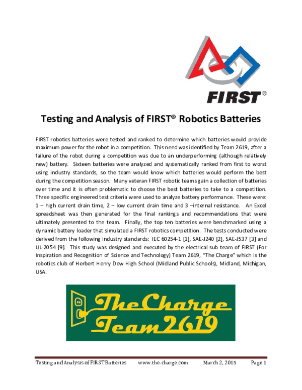 Testing And Analysis of FIRST Robotics Batteries