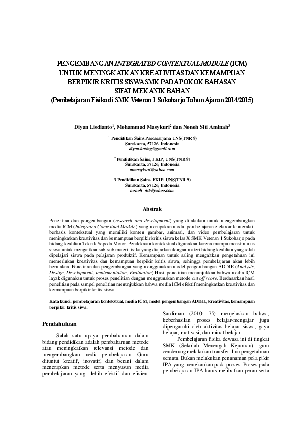 (PDF) Jurnal Penelitian Pengembangan Modul Pembelajaran Elektronik Berbasisi Animasi Flash