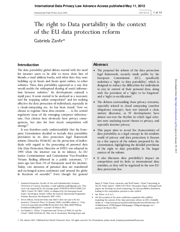 (PDF) The Right to Data Portability in the Context of the EU Data ...