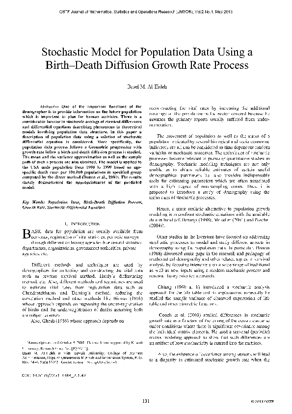 (PDF) Stochastic Model for Population Data Using a Birth Death ...