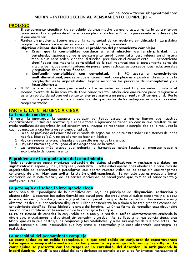 (DOC) MORIN – INTRODUCCIÓN AL PENSAMIENTO COMPLEJO