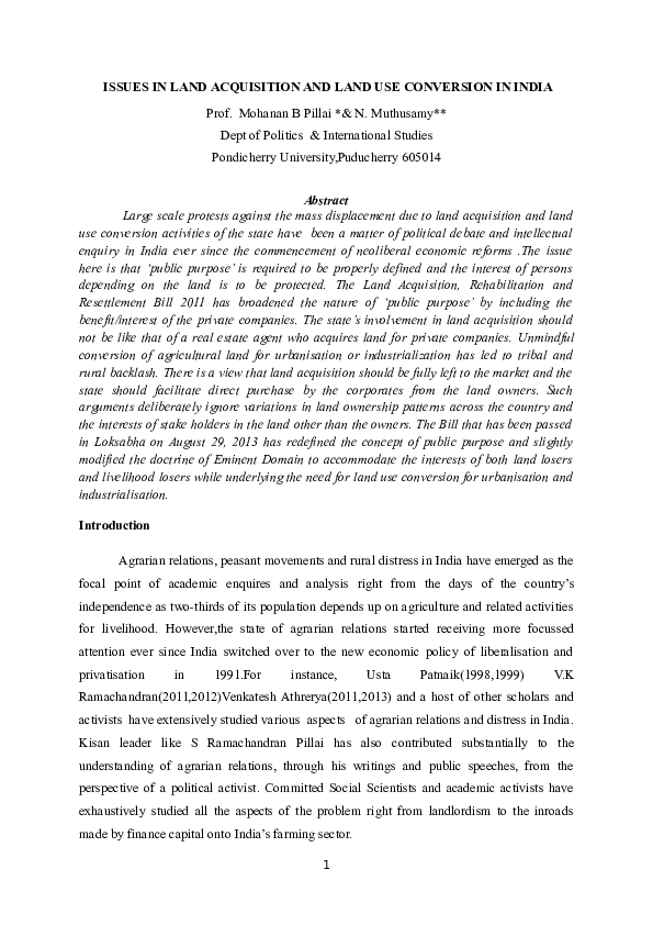 (DOC) ISSUES IN LAND ACQUISITION AND LAND USE CONVERSION IN INDIA