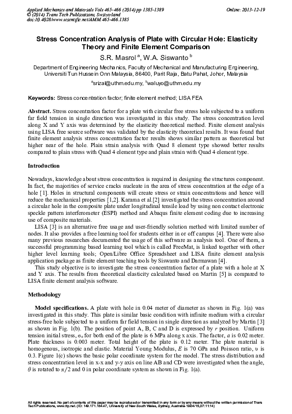 Pdf Stress Concentration Analysis Of Plate With Circular Hole