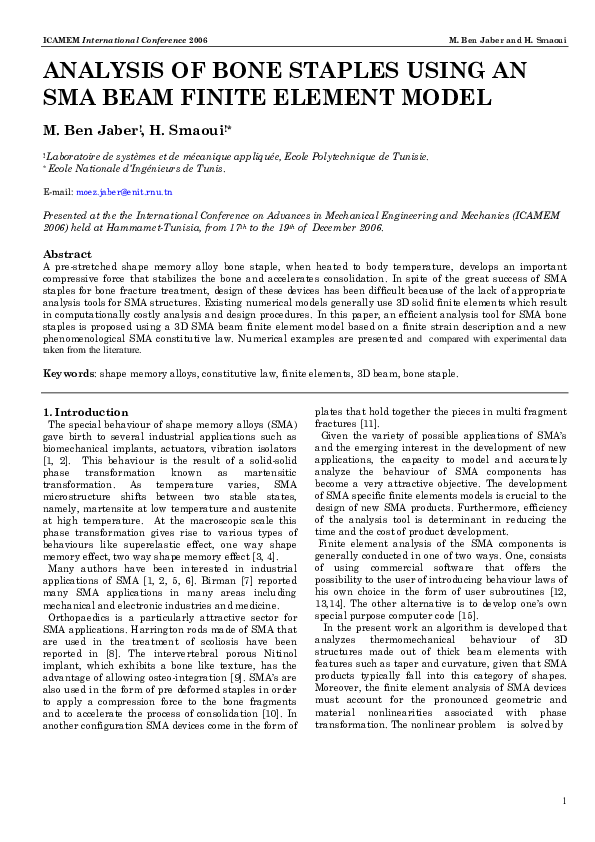 (PDF) Analysis of Bone Staples Using an SMA Beam Finite Element Model