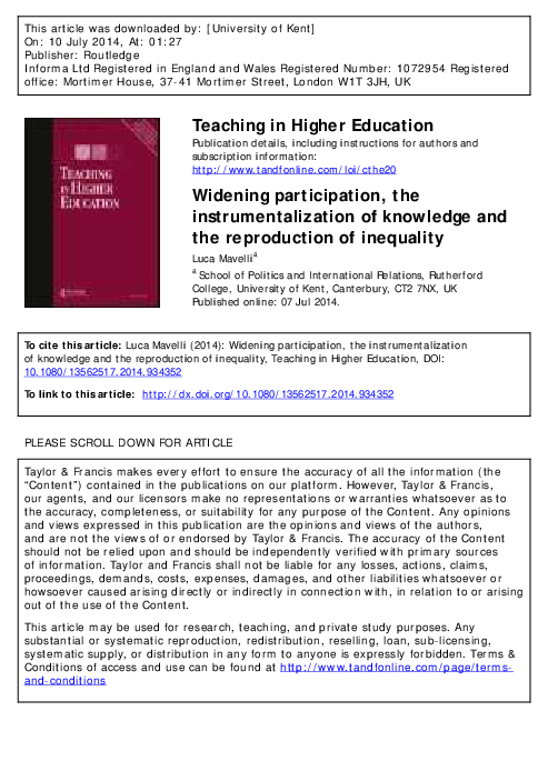 (PDF) Widening participation, the instrumentalization of knowledge and ...
