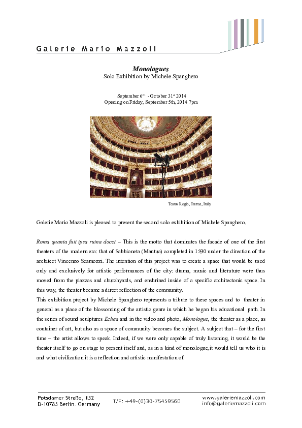 (PDF) Critical text for the solo show "Monologues" by Michele Spanghero ...