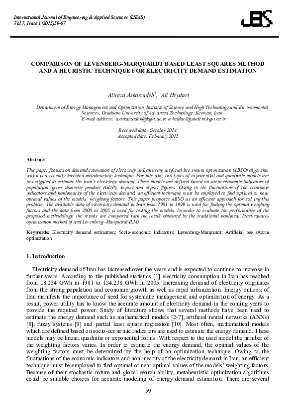 (PDF) COMPARISON OF LEVENBERG-MARQUARDT BASED LEAST SQUARES METHOD AND A HEURISTIC TECHNIQUE FOR ...