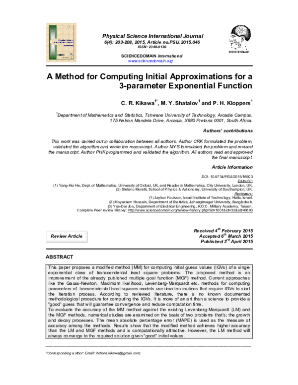 (PDF) A Method for Computing Initial Approximations for a 3-parameter ...