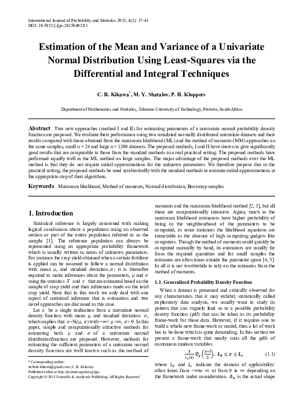 (PDF) Estimation of the Mean and Variance of a Univariate Normal Distribution Using Least ...