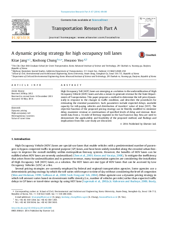 (PDF) A dynamic pricing strategy for high occupancy toll lanes