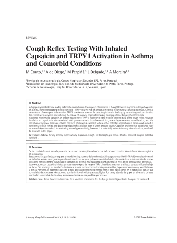 (PDF) Cough reflex testing with inhaled capsaicin and TRPV1 activation ...