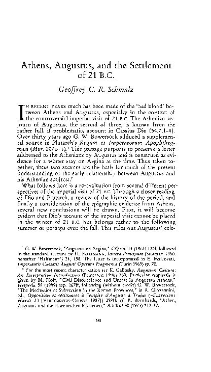 (PDF) Athens, Augustus, and the Settlement of 21 B.C.