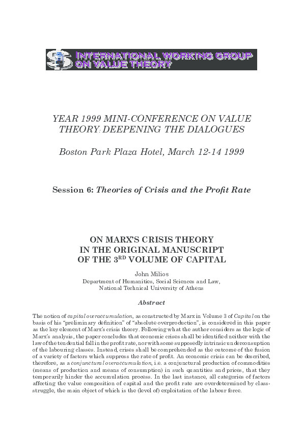 (PDF) ON MARX'S CRISIS THEORY IN THE ORIGINAL MANUSCRIPT OF THE 3RD ...