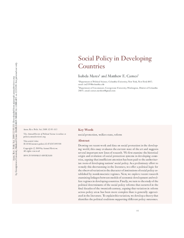 (PDF) Social Policy in developing countries