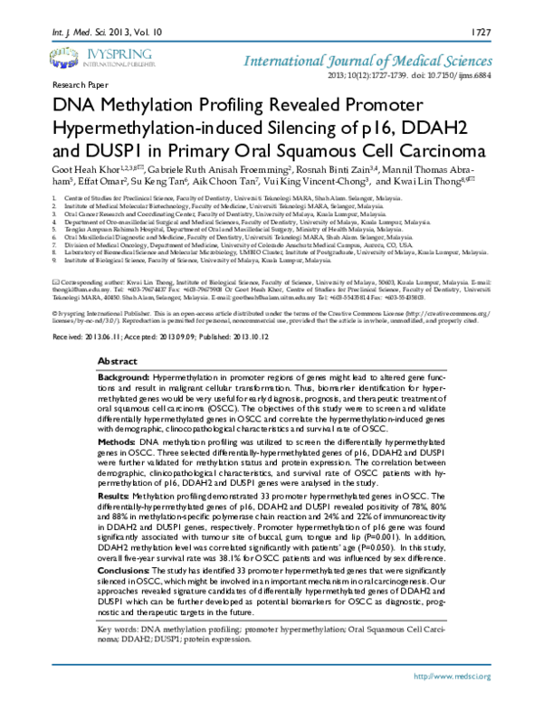 (PDF) DNA Methylation Profiling Revealed Promoter Hypermethylation ...