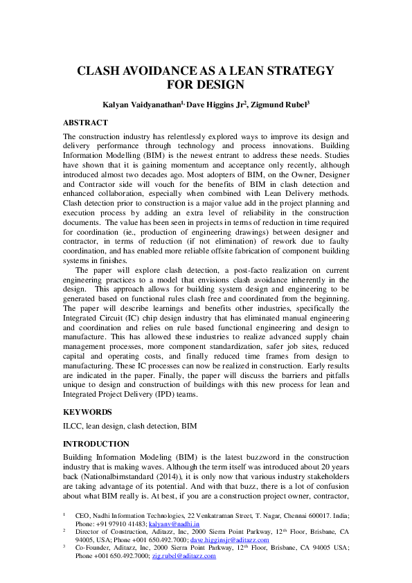 (PDF) Clash avoidance as a lean strategy for design