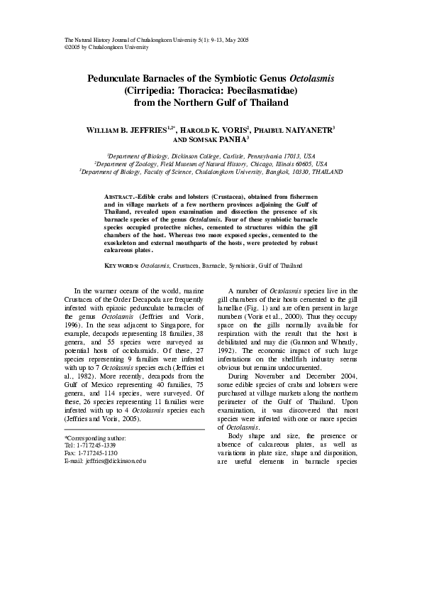 (PDF) Pedunculate barnacles of the symbiotic genus Octolasmis ...
