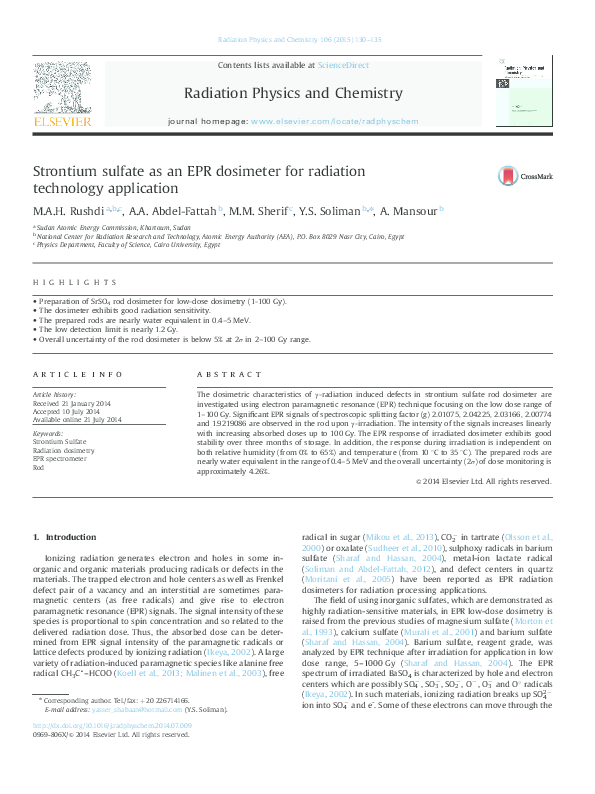 Strontium sulfate as an EPR dosimeter for radiation technology application