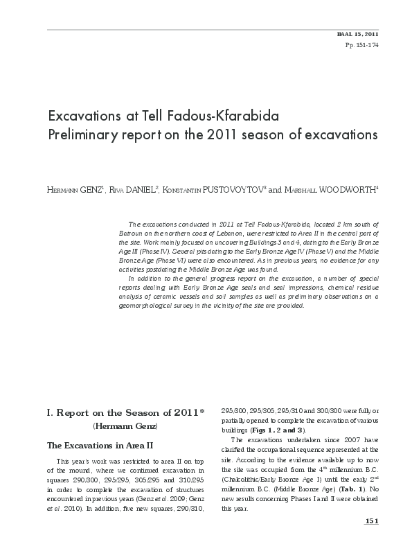 (PDF) Excavations at Tell Fadous-Kfarabida. Preliminary report on the ...
