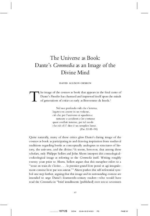 (PDF) The Universe as Book: Dante's Commedia as an Image of the Divine Mind