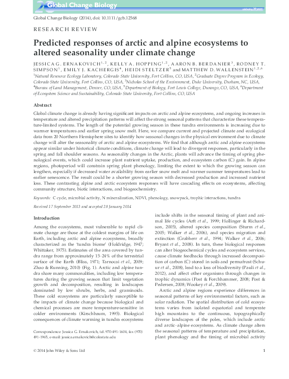 (PDF) Predicted responses of arctic and alpine ecosystems to altered ...