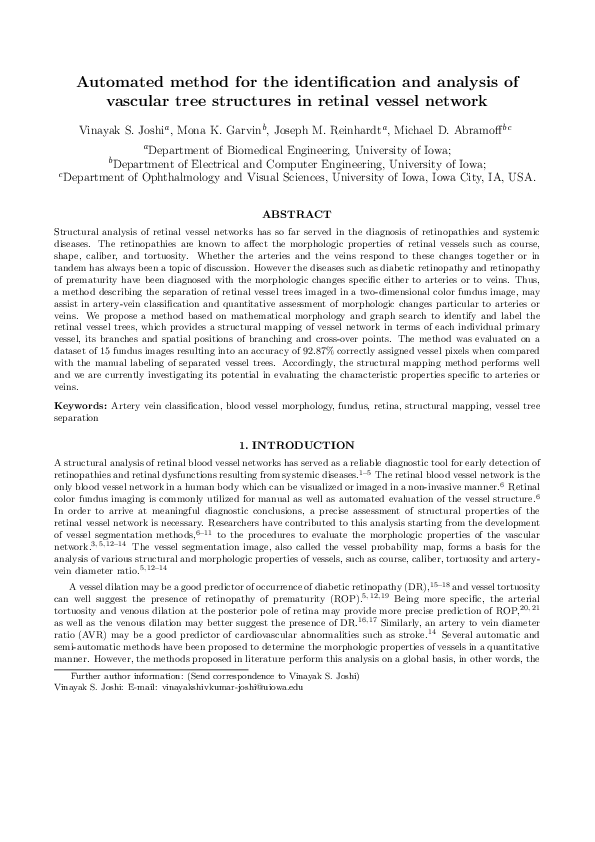 Pdf Automated Method For The Identification And Analysis Of Vascular Tree Structures In