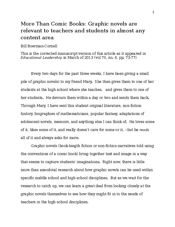 (DOC) More than Comic Books: Graphic Novels are Relevant to Teachers ...