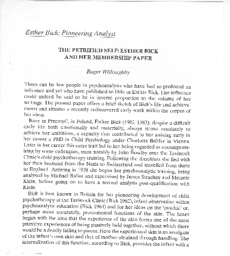 (PDF) The petrified self: Esther Bick and her membership paper