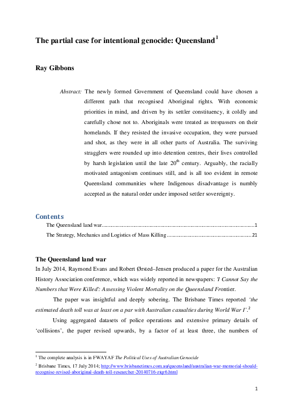 (PDF) The partial case for Queensland genocide
