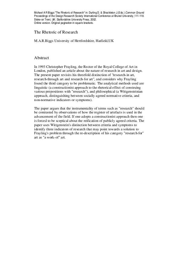 (PDF) The rhetoric of research.