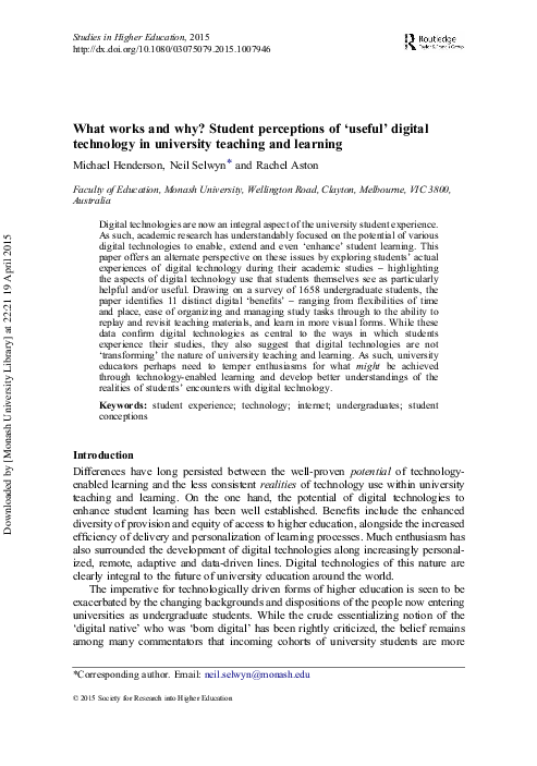 (PDF) What works and why? Student perceptions of ‘useful’ digital ...