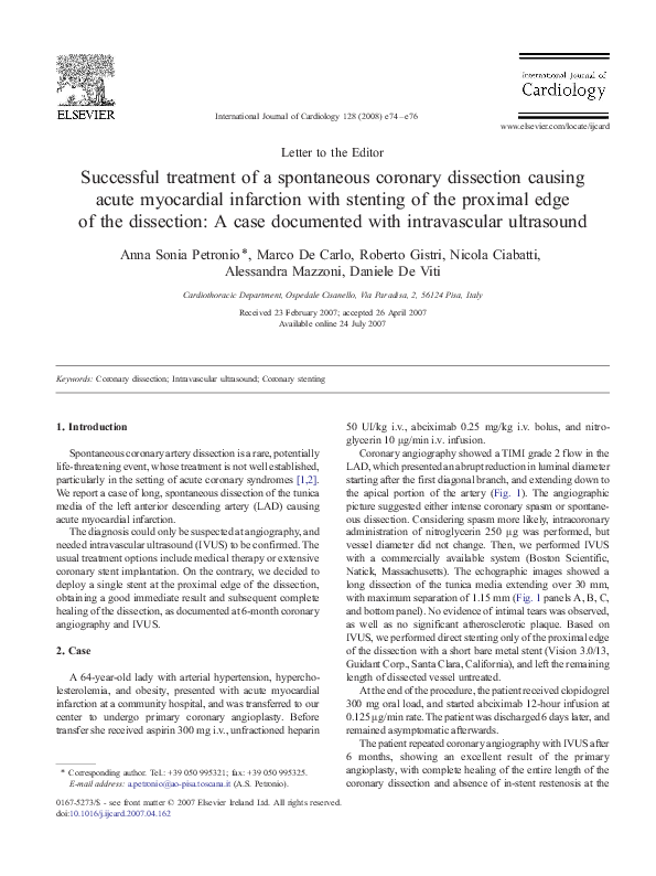(PDF) Successful treatment of a spontaneous coronary dissection causing ...
