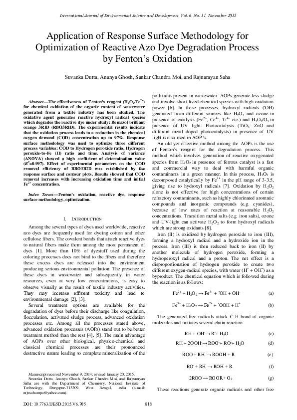 (PDF) application of response surface methodology for optimization of reactive azo dyes ...
